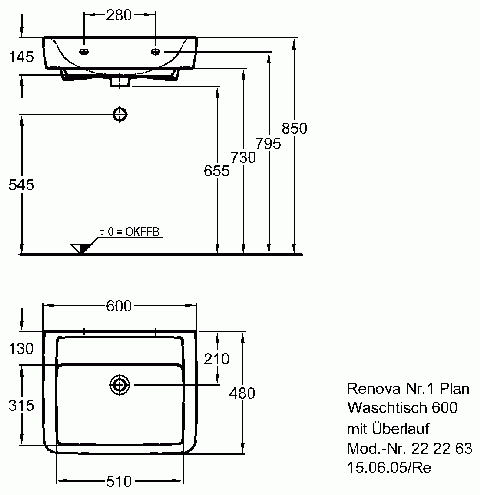 Keramag Waschtisch Renova Nr. 1 Plan 222263 600x480mm | Waschtisch ...